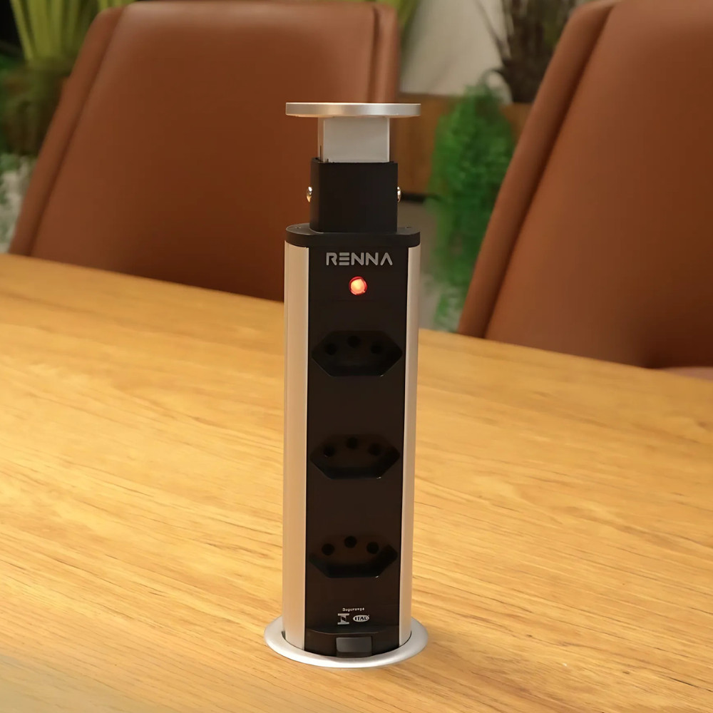 Torre 3 Tomadas Multiplug Bivolt 20A Prata Renna Totem de Tomadas ...