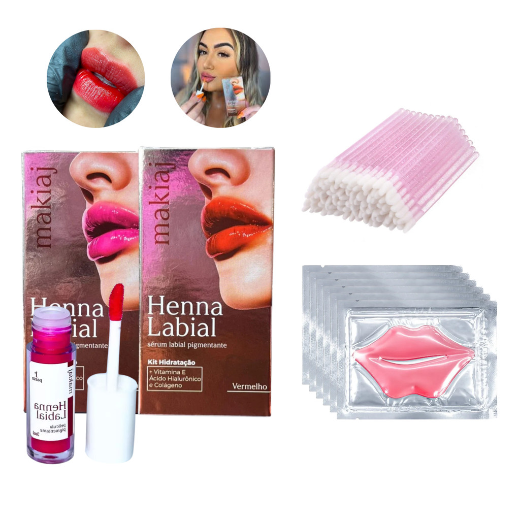 Kit Henna Labial Profissional Mascara Labial Apliacador Gliter | Shopee ...