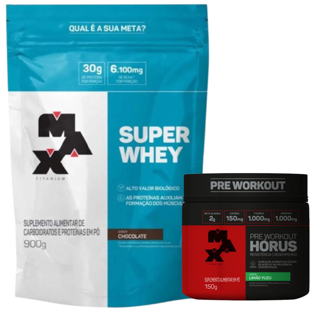 Super Whey Protein 900g + Pré Treino Horus 150g - Max Titanium | Shopee ...