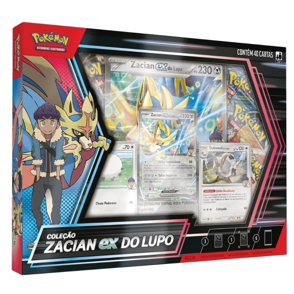 Box Coleção Zacian EX do Lupo Pokémon TCG Lendario COPAG Carta Jogo ...