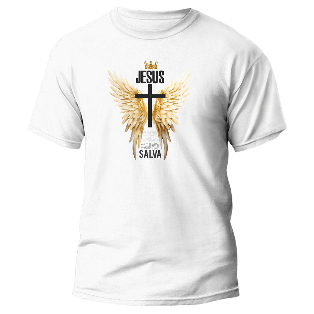 Camiseta Jesus Salva Cruz Asa Coroa Poliester Presente | Shopee Brasil