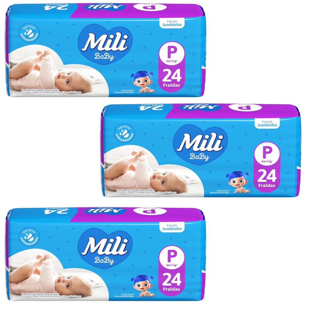 Kit C3 Fralda infantil Jumbinho P C/24 - Mili | Shopee Brasil
