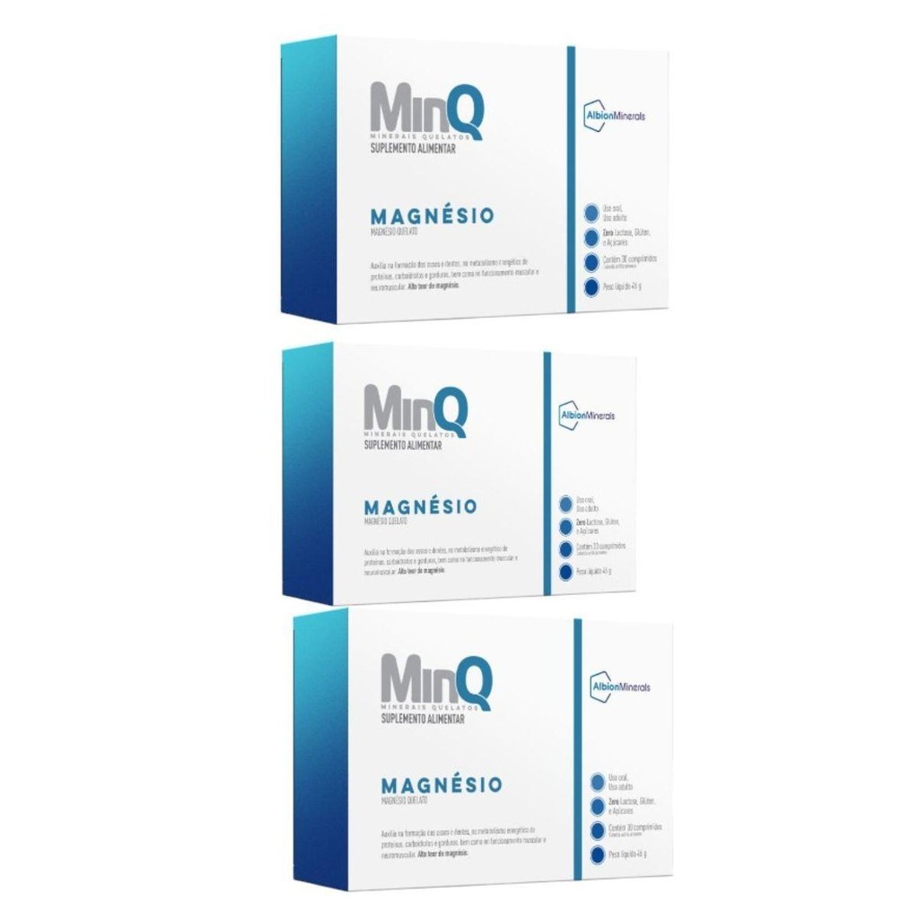 Kit MinQ Magnésio 3 Caixas 30 Comprimidos Cada | Shopee Brasil