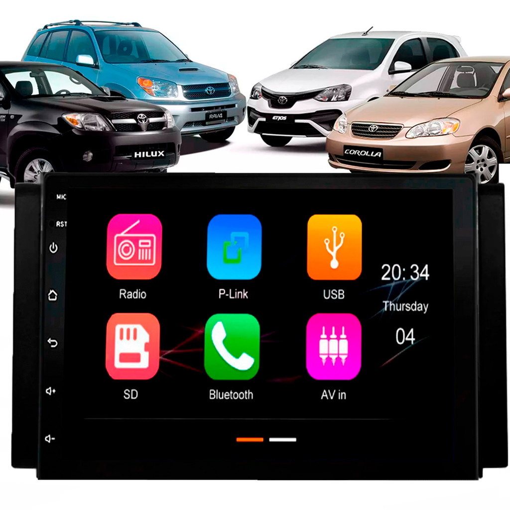 Central Multimídia 7 Polegadas MP5/BT CarPlay Android + Moldura Black Piano Hilux SW4 RAV4 AP910 ...