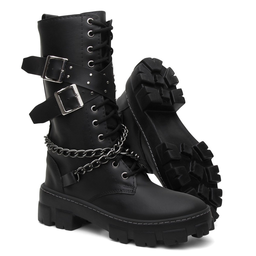 bota coturno tratorada Corrente Cano Alto Rock | Shopee Brasil