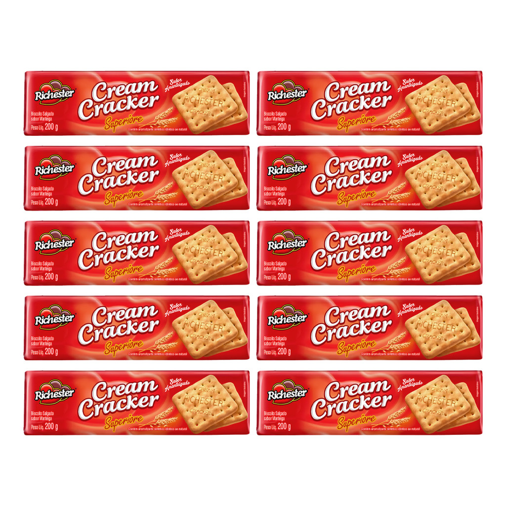 Kit com 10 Biscoito Richester Cream Cracker Amanteigado 170g | Shopee ...
