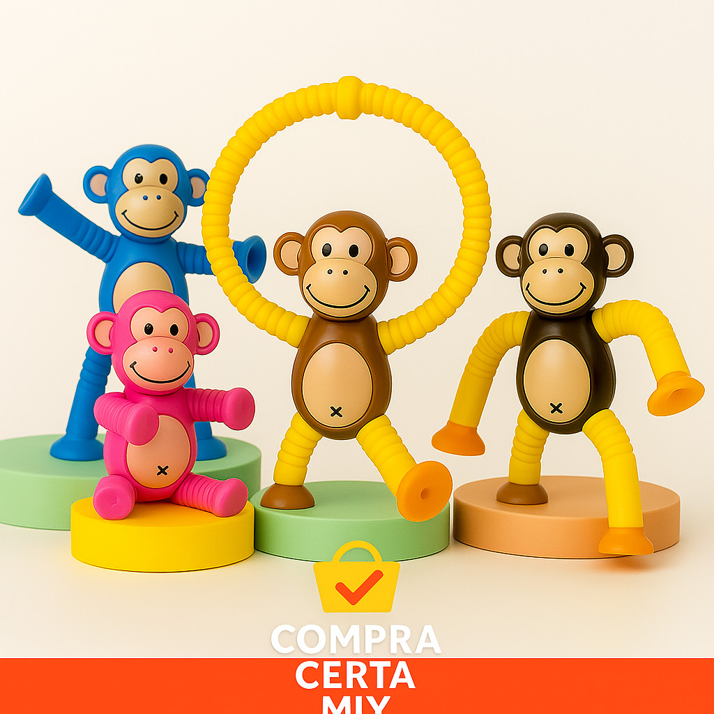 Macaco Pop Tube Brinquedo Infantil Tubo Estica e Gruda Com Ventosa ...