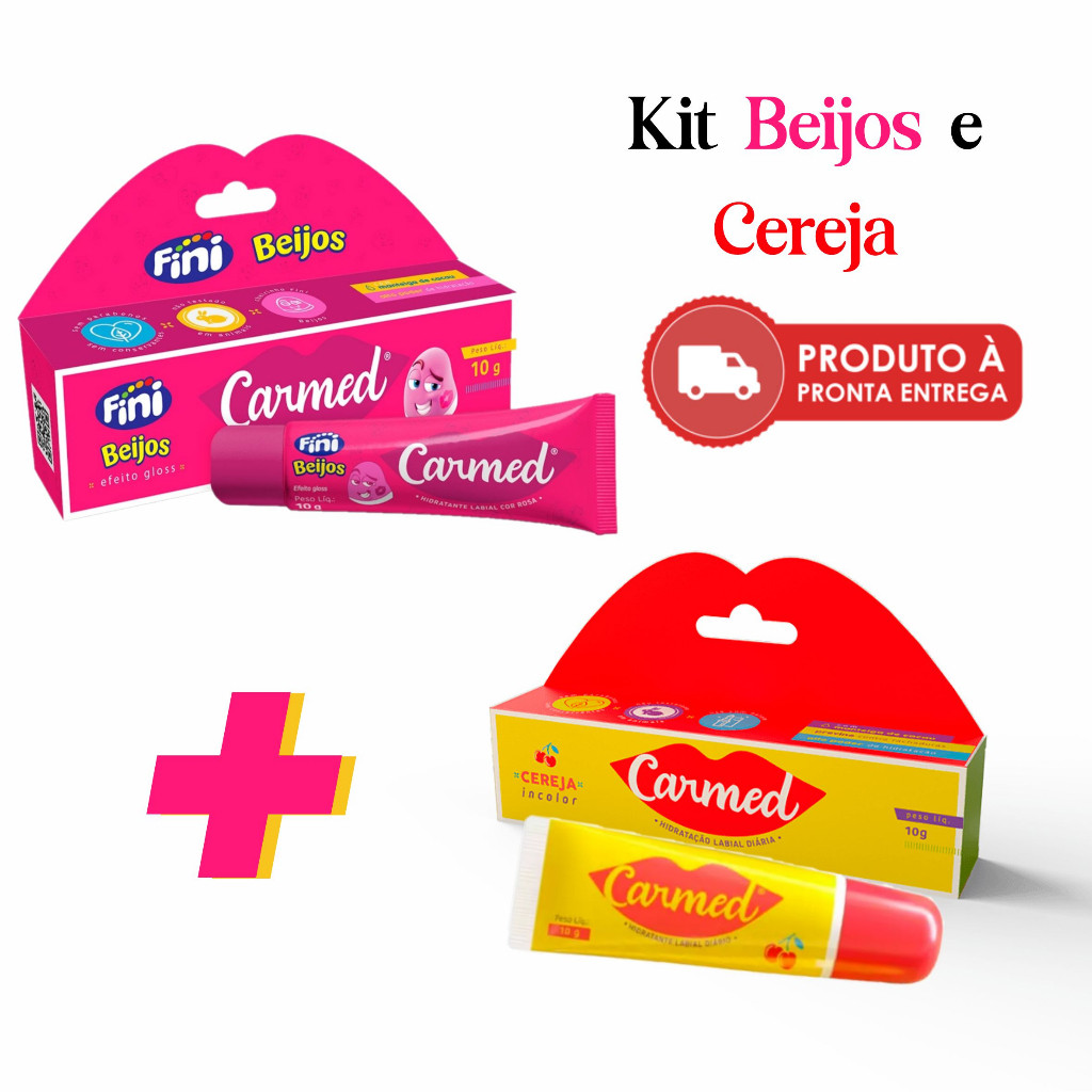 Kit 2 Unidades Carmed Hidratante Labial Fini Beijos + Sabor Cereja 10g | Shopee Brasil