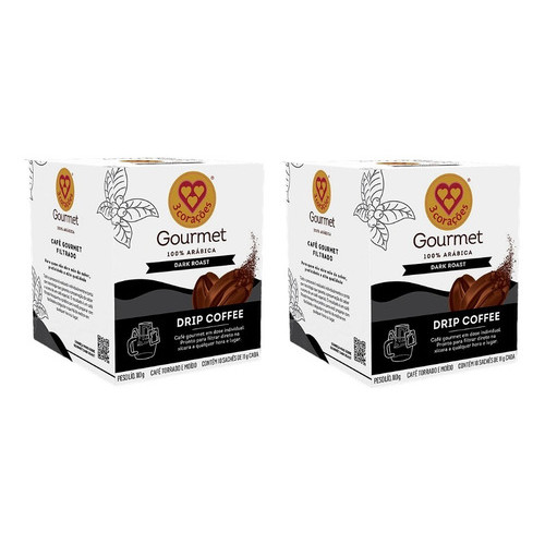 Café em Sachê Drip Coffee 3 Corações Dark Roast 11g - 20 un - Café ...