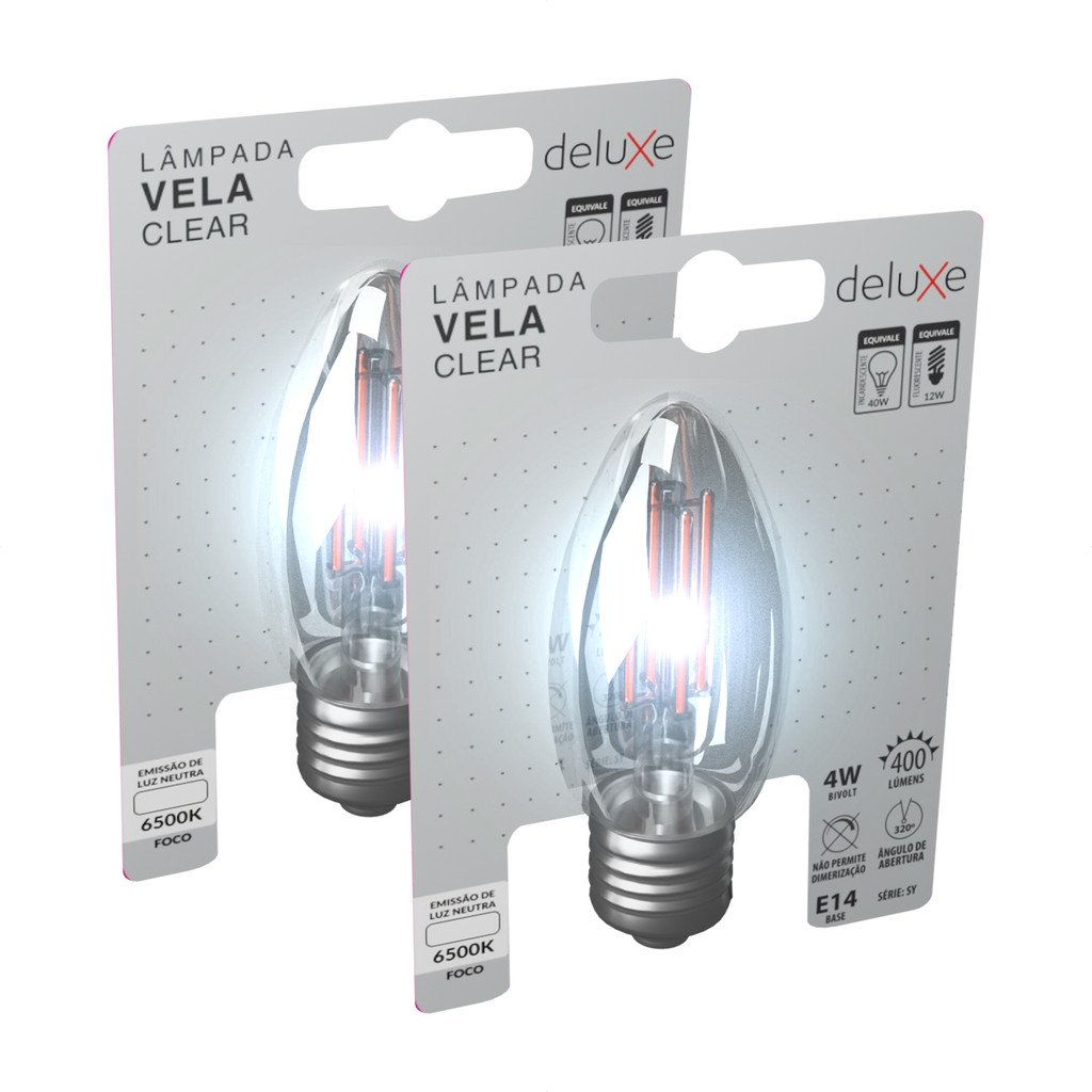 Kit 2 Lampadas Led Vela Filamento Clear 4w 6500k Branco Frio E14 110v ...