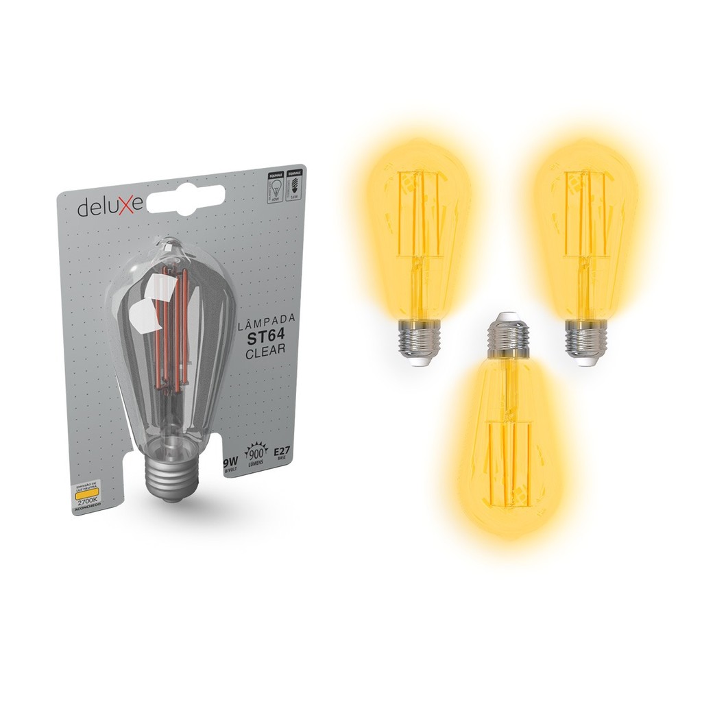 Kit 3 Lampada Led Vintage ST64 Clear 9w 2700K E27 Deluxe | Shopee Brasil