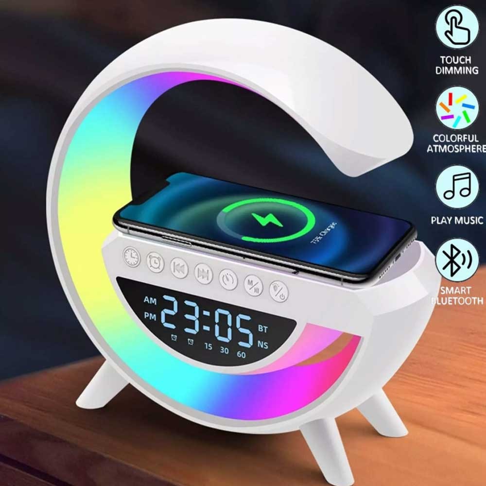 G Shaped Smart Lamp and Bluetooth Speaker with Wireless Charger and ...
