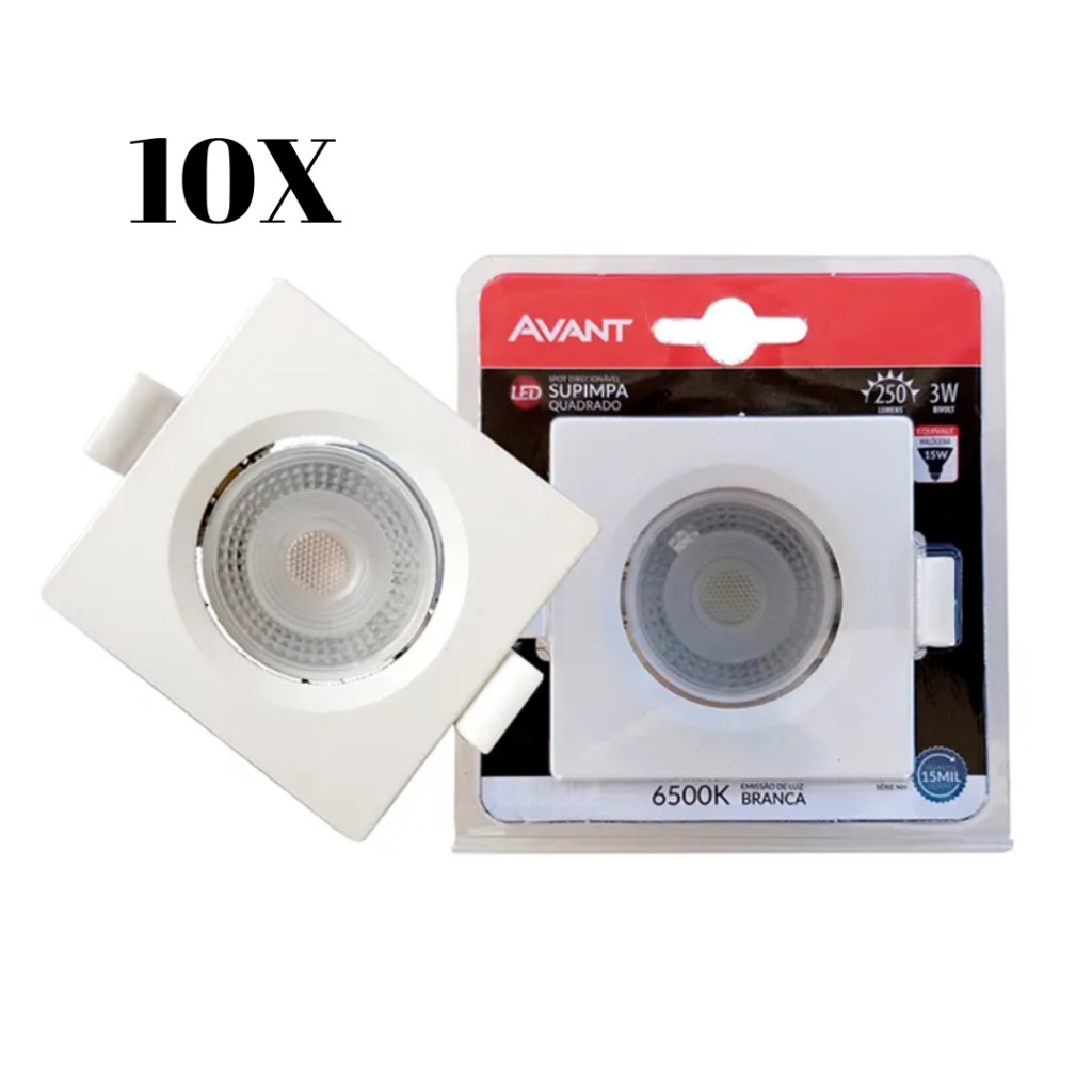 Kit 10 Luminária Spot Led Quad Direcionável 3W Embutir Gesso Teto Br ...