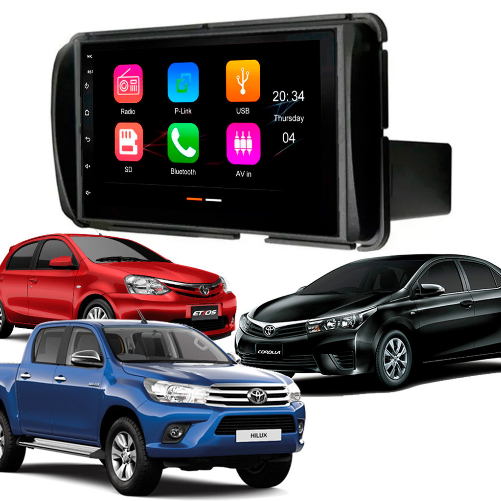 Central Multimídia 7 Polegadas MP5/BT CarPlay Android + Moldura Preta ...