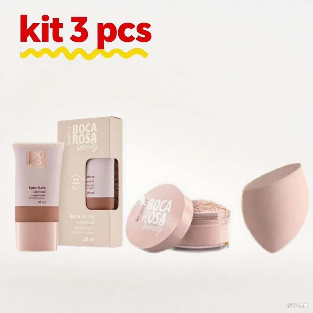 KIT/3 Pcs Base Boca Rosa + Pó Solto Mármore E 1 PC Esponja(aleatoria ...