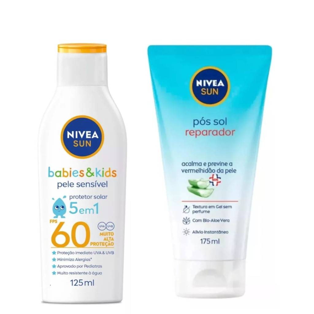 Protetor Solar Infantil Nivea 125ml e Gel Pós Sol Reparador | Shopee Brasil