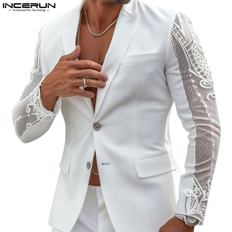 INCERUN Blazer Casual Masculino Vintage Fashion Transparente Patchwork ...