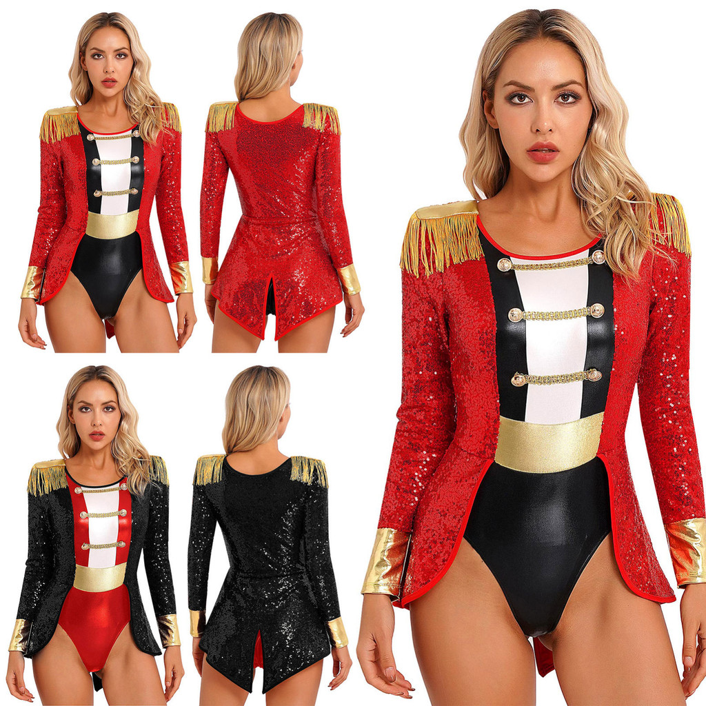 Rswnyirn Feminino Circo Ringmaster Cosplay Bodysuit Manga Longa Allover Lantejoulas Cauda ...