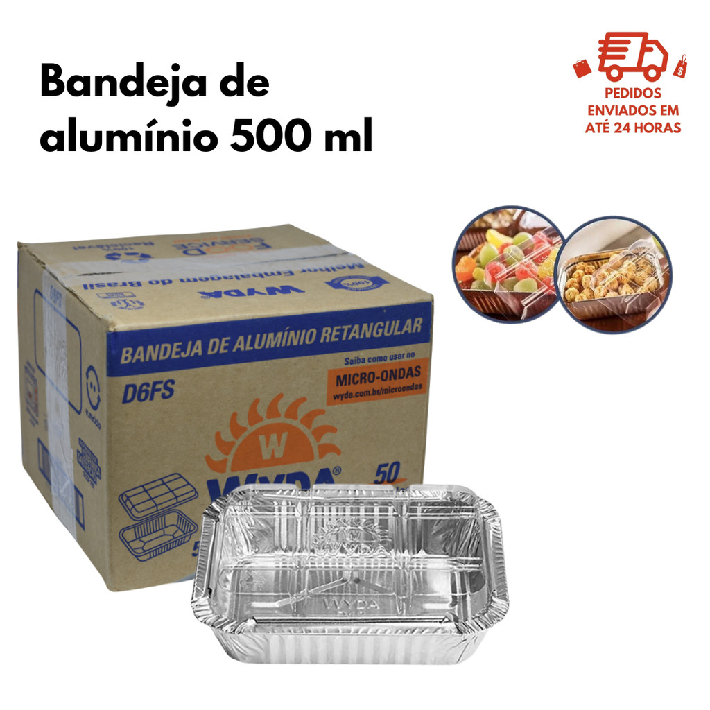Embalagem 500 ml Bandeja Alumínio Com Tampa Pet C/ 50 Uni - Wyda D-6FS | Shopee Brasil
