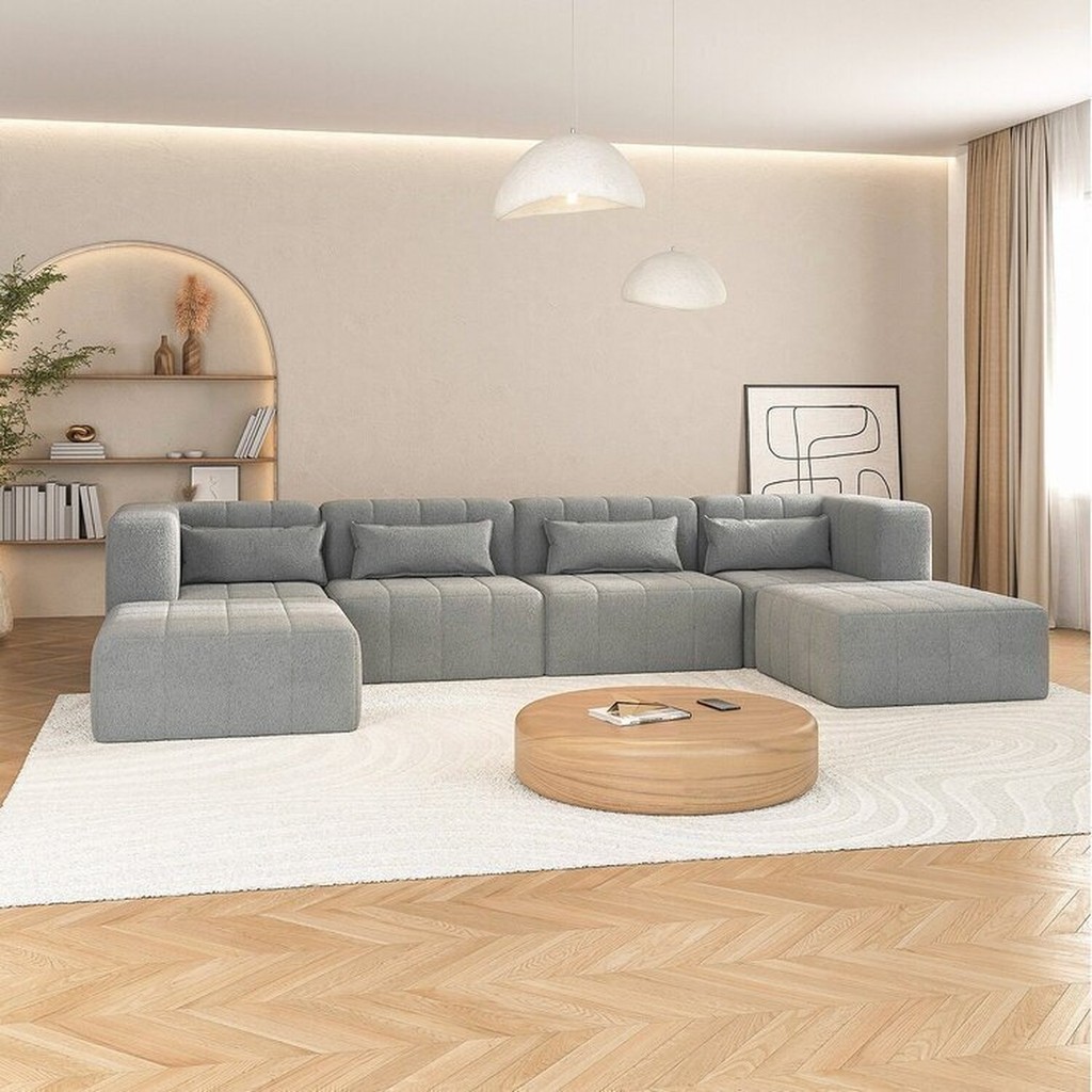 Sofá Modular 02 Cantos 02 Poltronas e 02 Puffs Easybox CabeCasa MadeiraMadeira Cinza Claro ...