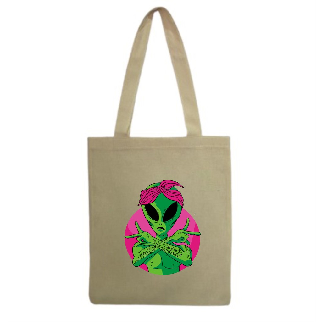 Bolsa Sacola Ecobag Ecologica algodão estampa Alien gangsta Tupac | Shopee Brasil
