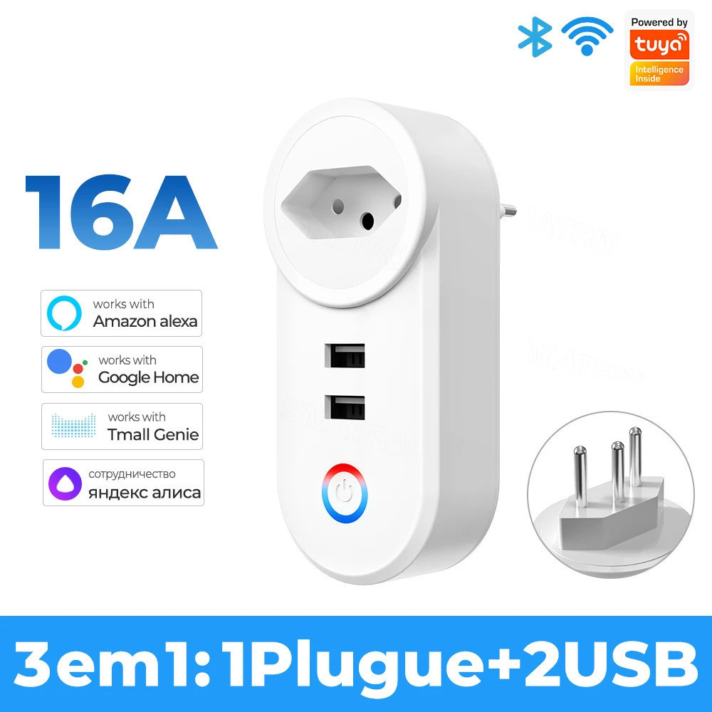 Tomada Wifi Inteligente Smart 16A Dois USB APP Automação Residencial ...