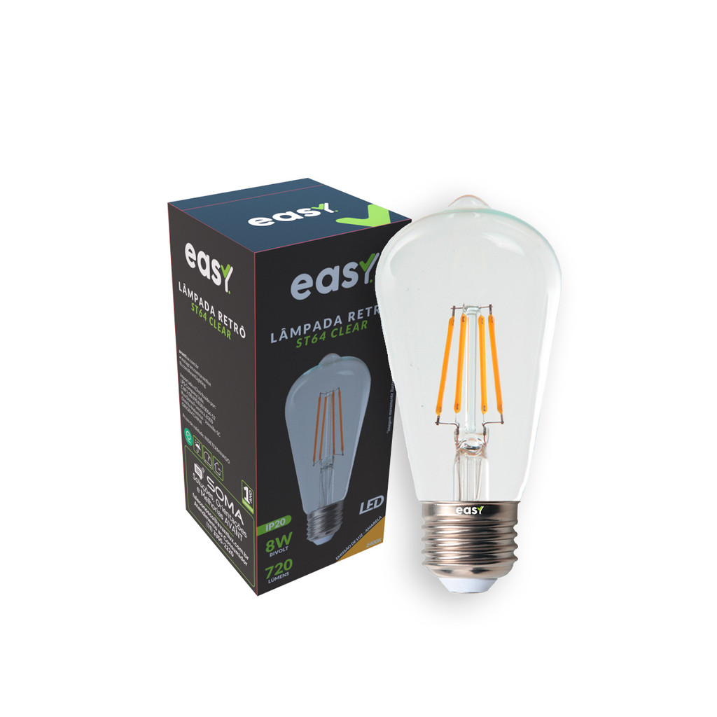 Kit 10 Lampadas Led ST64 Clear 8w 2400k E27 110v/220v Easy | Shopee Brasil