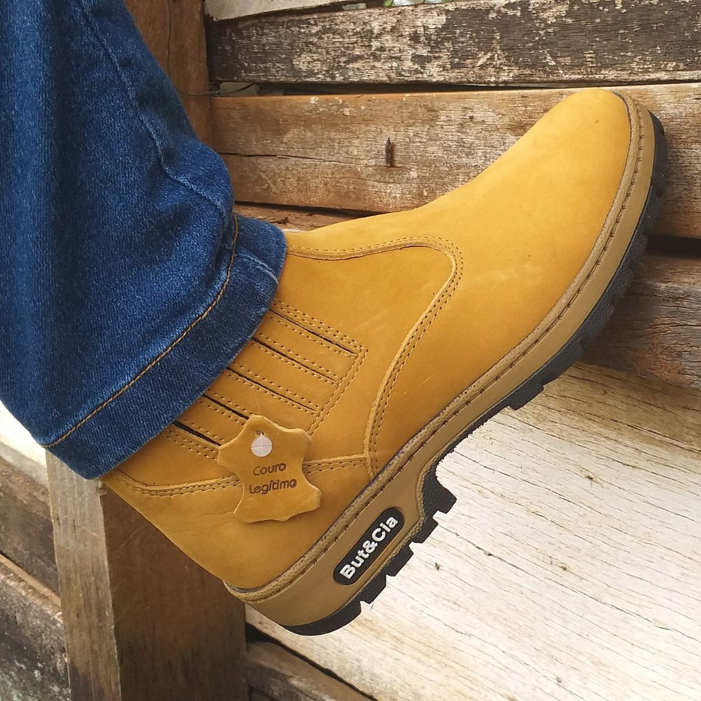 Bota Botina Couro Confortável Masculina Trabalho e Dia dia Em Couro | Shopee Brasil