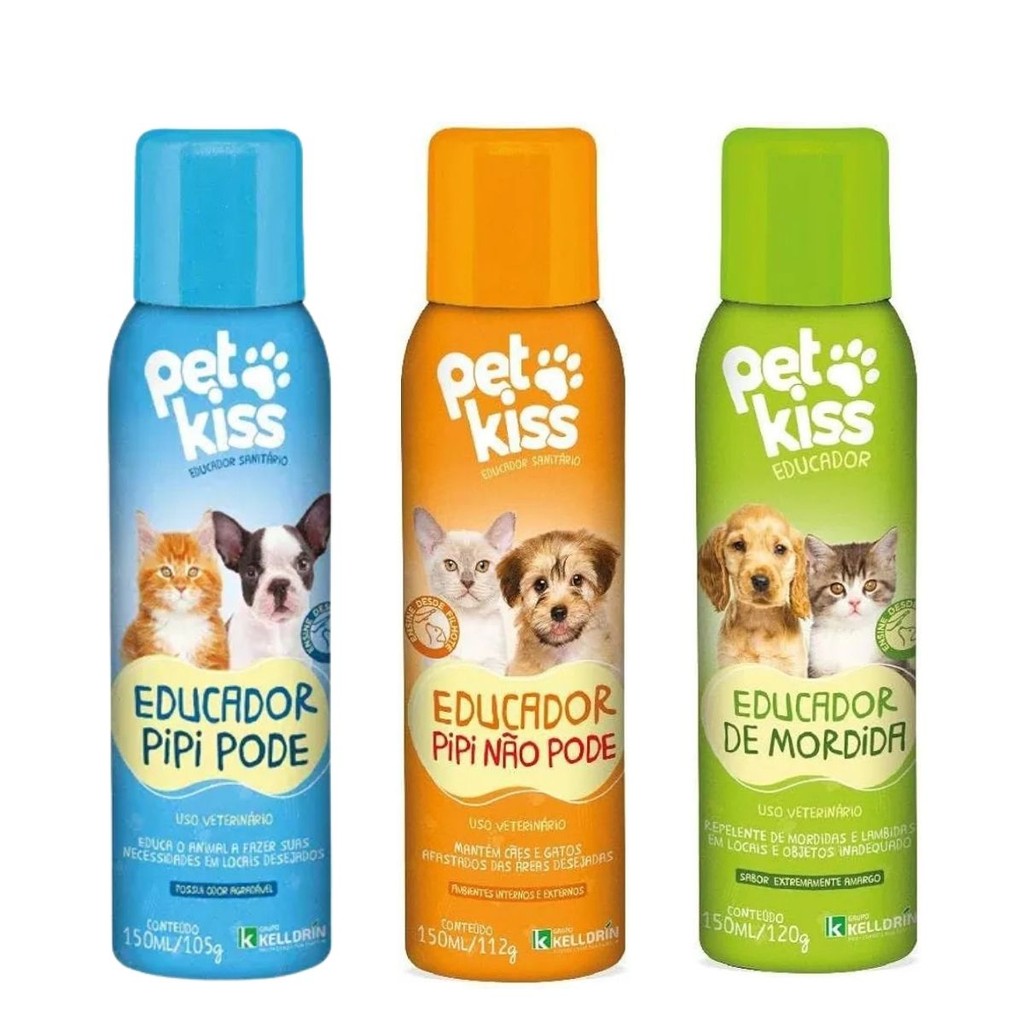 Kit Educador Sanitário e Mordida Pet Kiss Cães e Gatos 150ml | Shopee Brasil