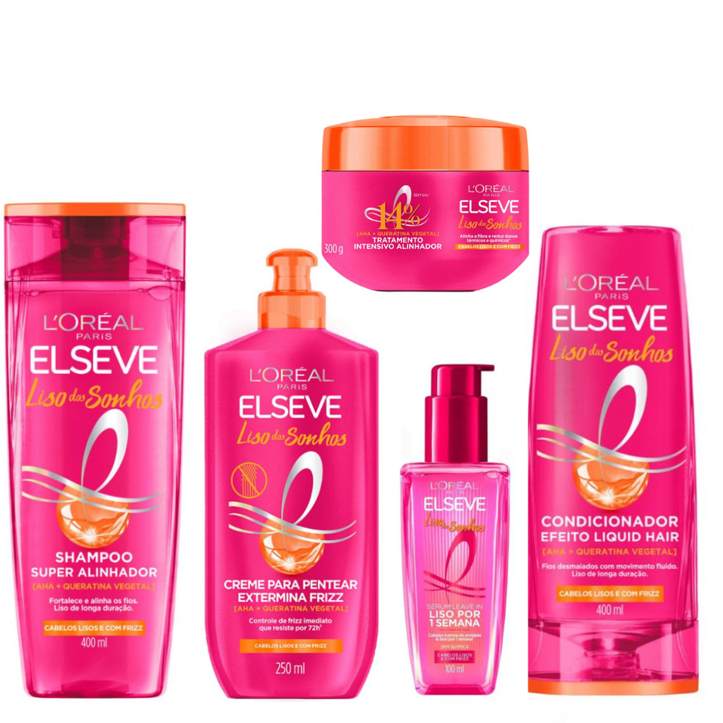 Kit Elseve Liso dos Sonhos 400ml Sh+Cond+Pentear+Trat+Serum | Shopee Brasil