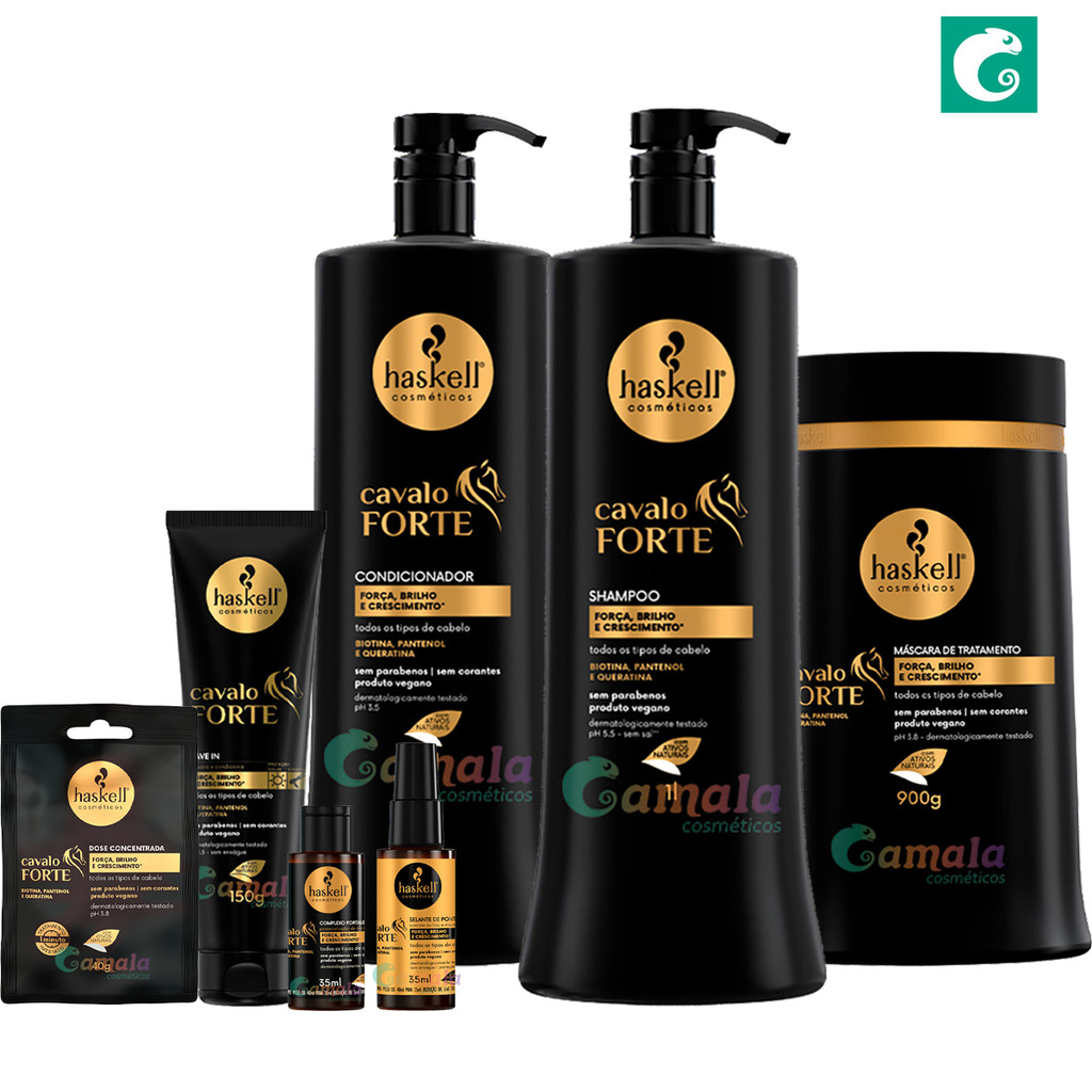 Kit Haskell Cavalo Forte Sh Cond Masc Leave Comp Selante+Dose 1lt | Shopee Brasil