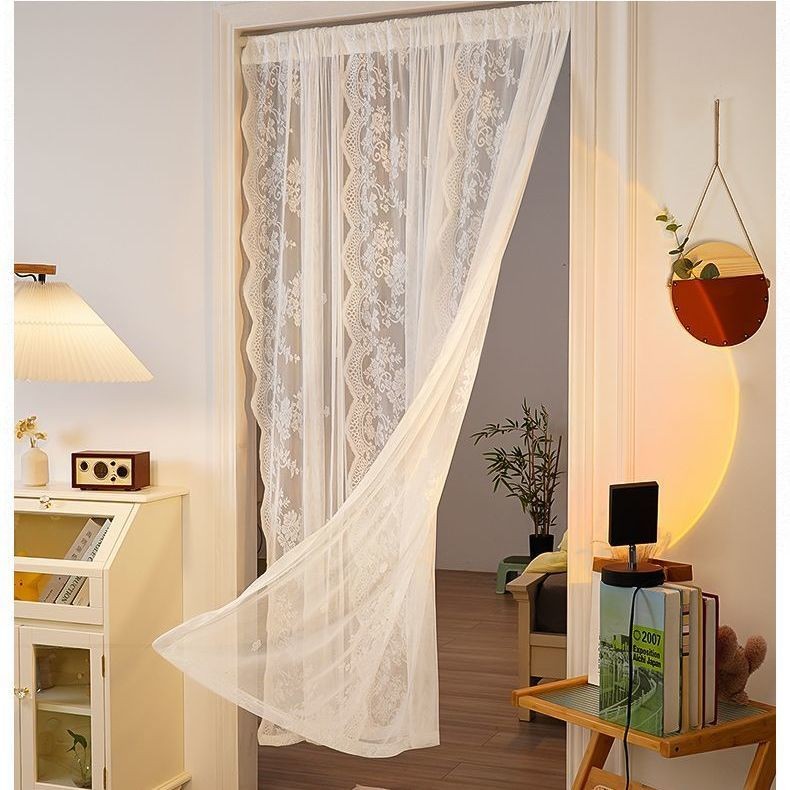 Instalação de Velcro sem perfuração de porta Cortina de renda coreana ...