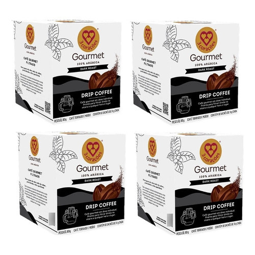 Café em Sachê Drip Coffee 3 Corações Dark Roast 11g - 40 un - Pó de ...