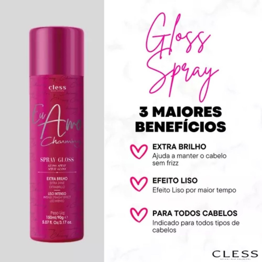 Protetor Térmico Fixador Brilho Gloss Cless Charming Spray 150ml ...