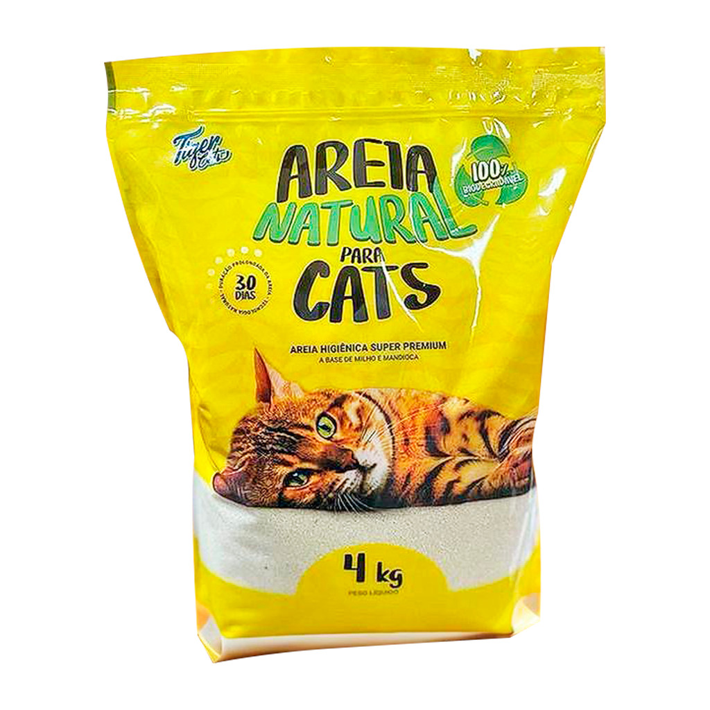 Areia Higiênica Tiger Cats Biodegradável milho e mandioca para Gatos 4 Kg | Shopee Brasil