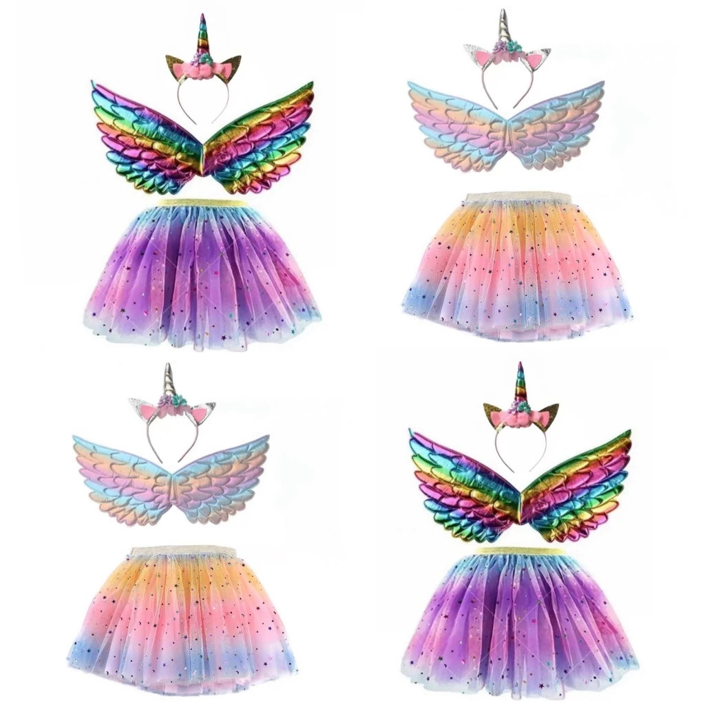 Kit Fantasia Infantil De Unicórnio Asa + Saia + Tiara | Shopee Brasil
