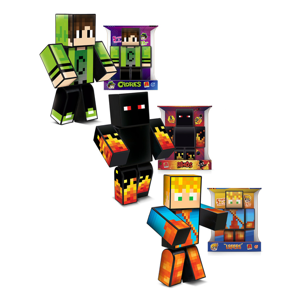 Boneco Minecraft Kit Youtubers Athos Lopers Cadres 25cm 3un | Shopee Brasil