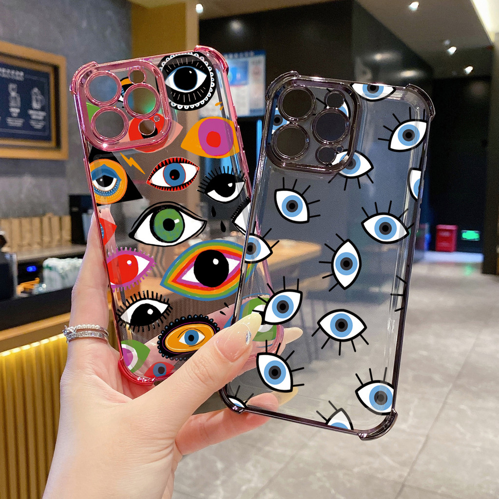 Para iPhone 16 15 Pro Max 14 Plus 13 12 11 XR 8 7 SE 2022 XS Mau Olhos Claro Chapeamento Caso ...