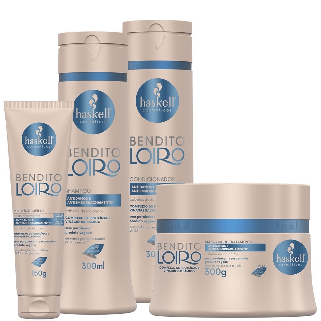 Kit Haskell Bendito Loiro Shampoo Condicionador Masc 300ML/G Proteina 150g | Shopee Brasil