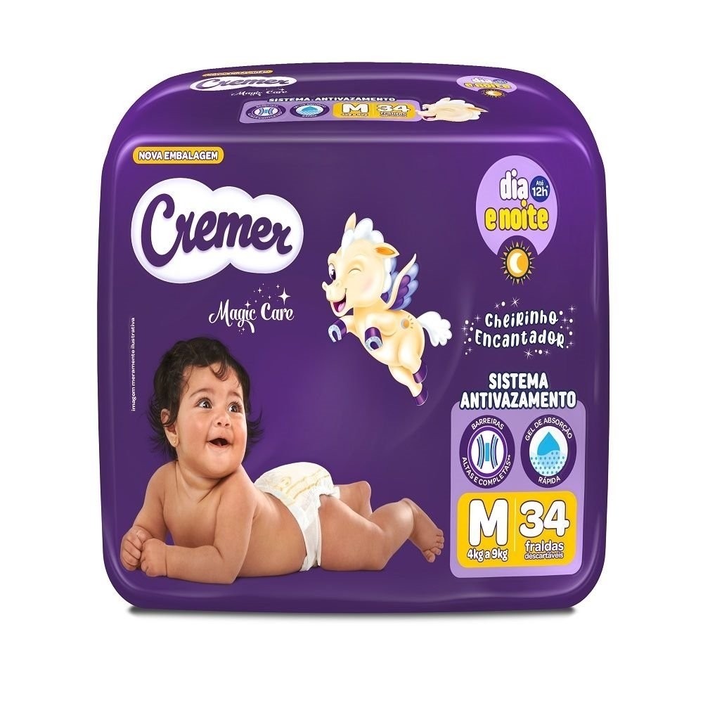 Fralda Descartável Cremer Magic Care Econômica Tamanho M - 8 Pacotes ...