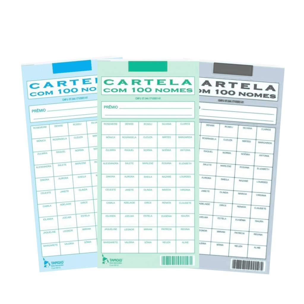 CARTELA DE RIFA 100 NOMES COM 50 UNIDADES - TAMOIO | Shopee Brasil