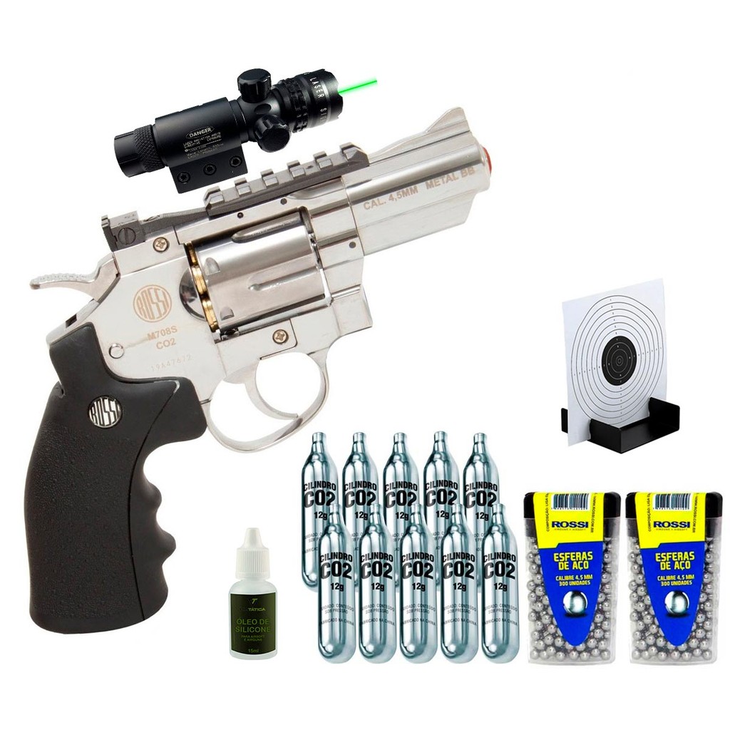 Revolver Pressão Rossi Co2 W708S Cromado 4.5mm, Kit Mira Atirador ...