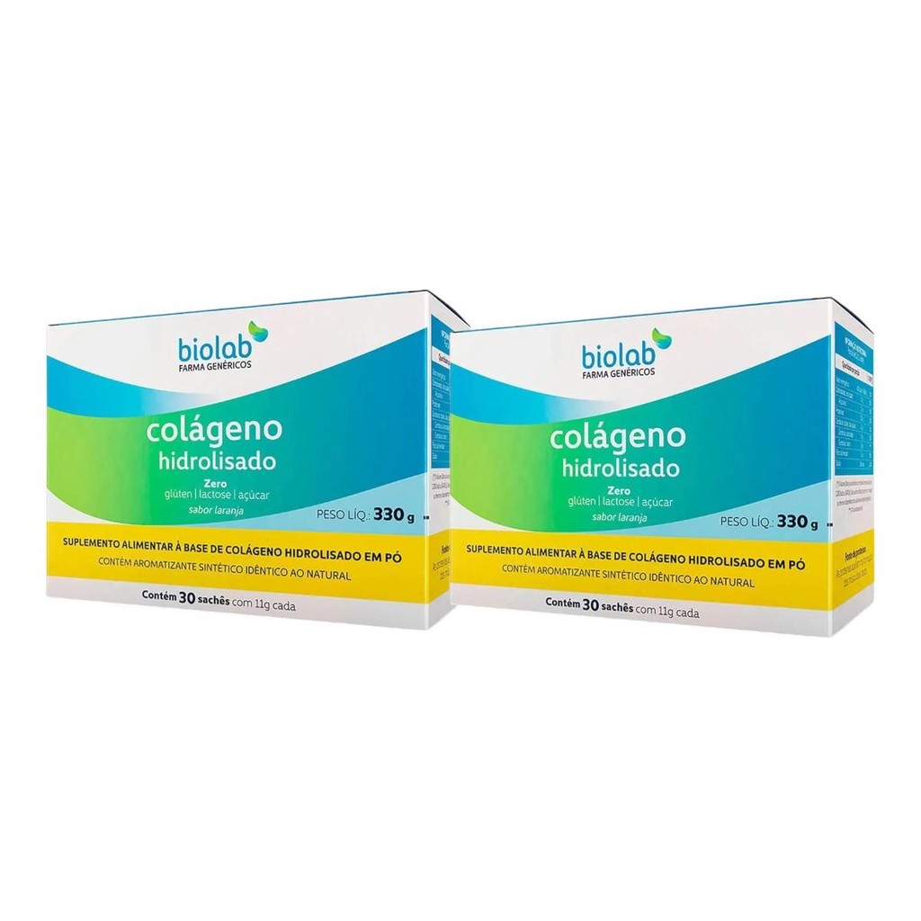 Kit Colágeno Hidrolisado Peptan Biolab Sabor Laranja 2 Caixas 30 Sachês ...