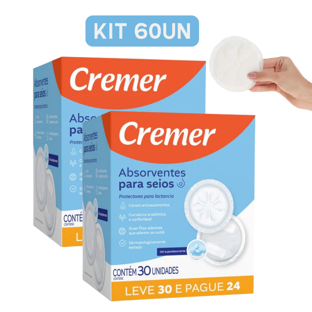 Kit 60un Absorvente Para Seios Pós Parto e Maternidade Cremer 60un ...