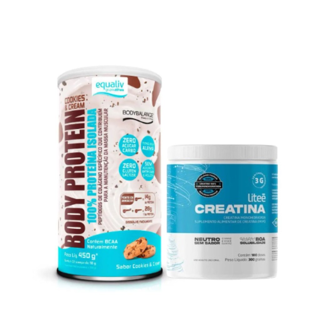 Kit Creatina Monohidratada + Body Protein 450g Cookies e Cream Equaliv ...