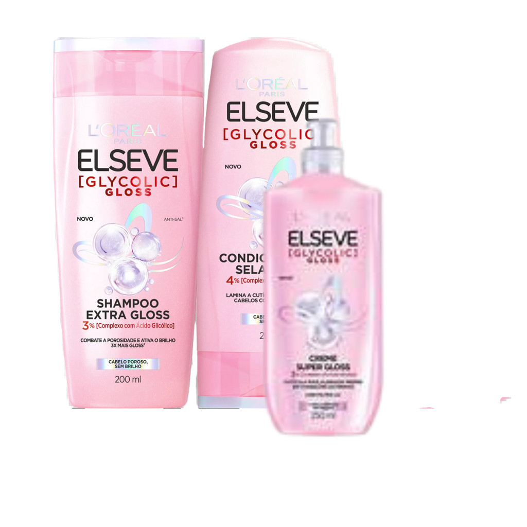linha Elseve Glicolic Gloss shampoo , condicionador , creme de pentear ...