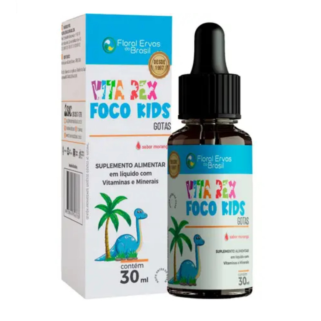 Vita Rex Foco Kids em Gotas - Morango - 30ml - Floral Ervas do Brasil ...