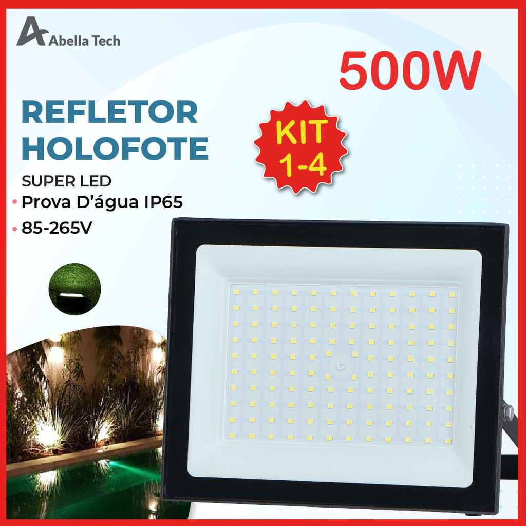 Kit 4 Holofote Refletor Led ECO Pro 500W Luz Fria IP65 | Luz Econômica | Para Jardim | Luz ...
