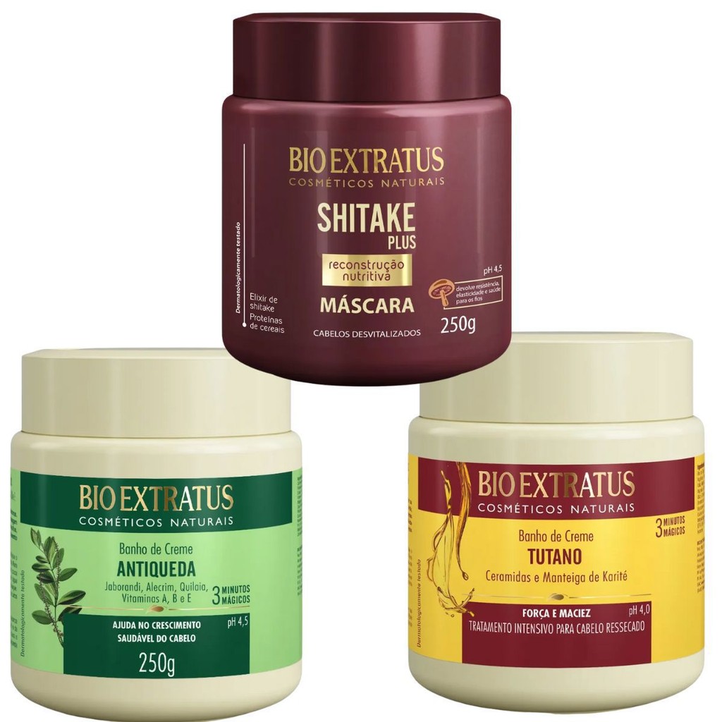 Cronograma Capilar Bio Extratus Cabelos Danificados Shitake, Jaborandi e Tutano 730g (Total ...