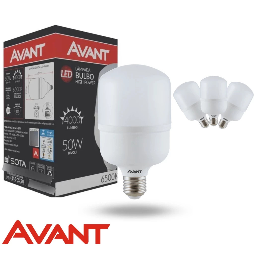 KIT 3 Lâmpada LED Bulbo 50w Alta Potência E27 - AVANT | Shopee Brasil